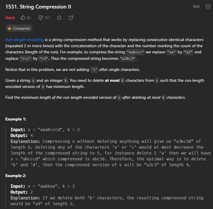[2023.12.28] 1531. String Compression II: 마코의 프로그래밍 바다